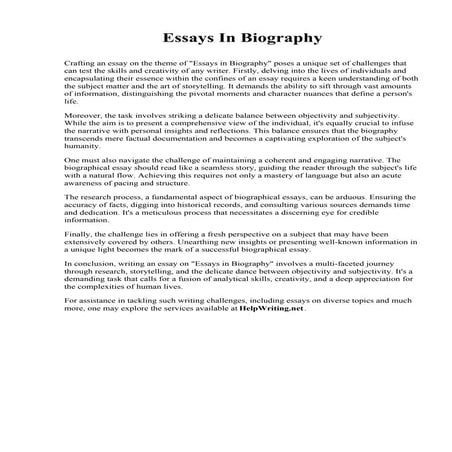 Sample Biography Essays. Pennsylvania Highlands Community College | PDF