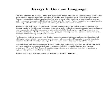 Essays In German Language. University of South Carolina Aiken | PDF