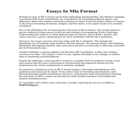 Essays In Mla Format. Sample Essay Format MLA - Pearce 1 Lindsey Pearce ...