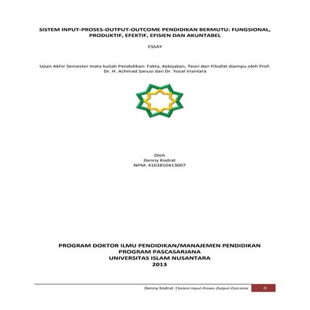 SIstem input-proses-output-outcome pendidikan bermutu | DOCX