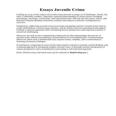 Essays Juvenile Crime. essay Prison Juvenile Delinquency | PDF