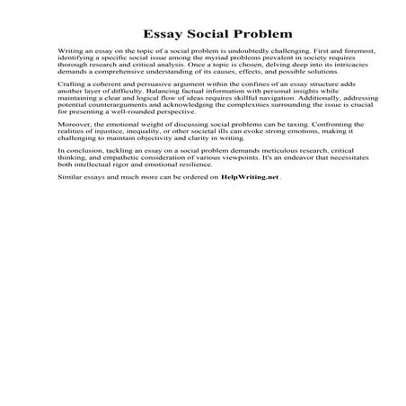 Essay Social Problem. Essay about society problems | PDF | Fine Art