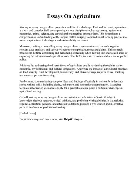Agriculture Essay | PDF