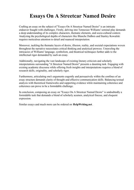 Streetcar Named Desire Essays. Dongguk University Los Angeles | PDF