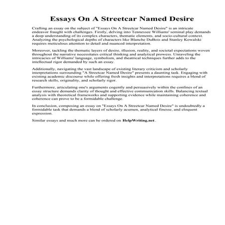 Essays On A Streetcar Named Desire. A Streetcar Named Desire - GCSE ...