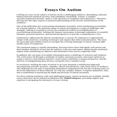 Essays On Autism. The Diagnosis of and Prognosis for Autism Essay ...