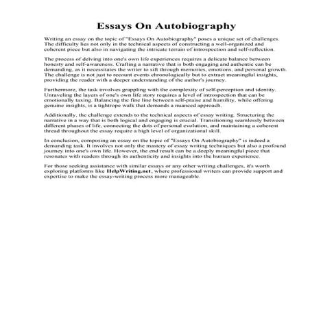 Essays On Autobiography | PDF