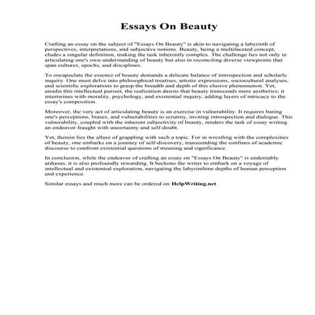 Essays On Beauty. Miles Community College | PDF