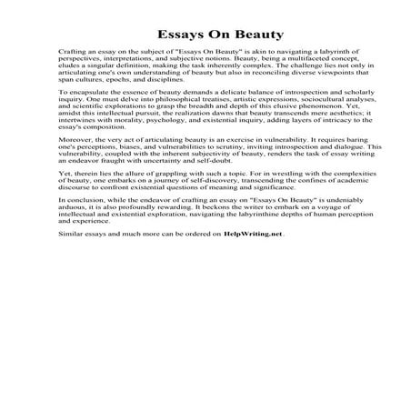 Essays On Beauty. Sample Argumentative Essay on Beauty | PDF | Dogs | Pets