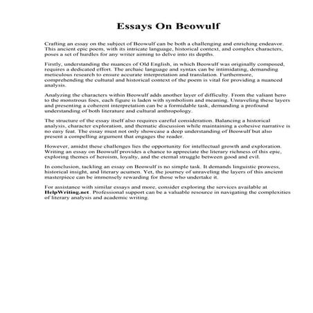 Essays On Beowulf. University of North Georgia | PDF