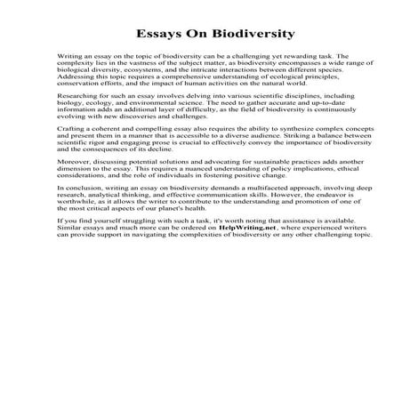 Essays On Biodiversity. Louisiana Delta Community College | PDF