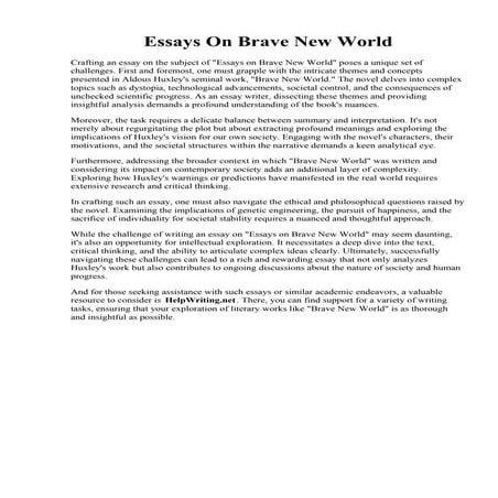 Essays On Brave New World | PDF