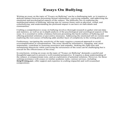 Types Of Bullying Essay. Kettering College | PDF