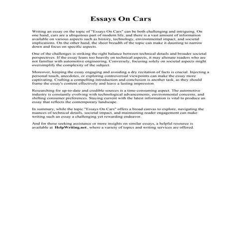 Essays On Cars. Denmark Technical College | PDF