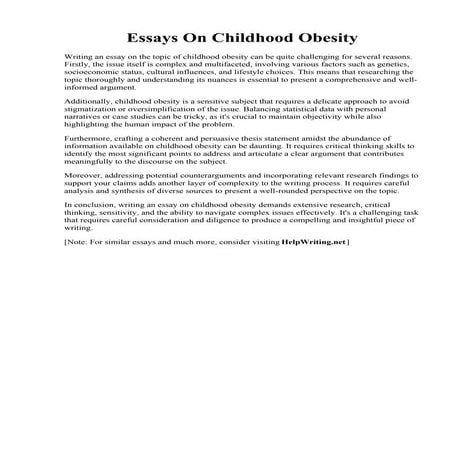 Essays On Childhood Obesity. Childhood obesity affects children and ...