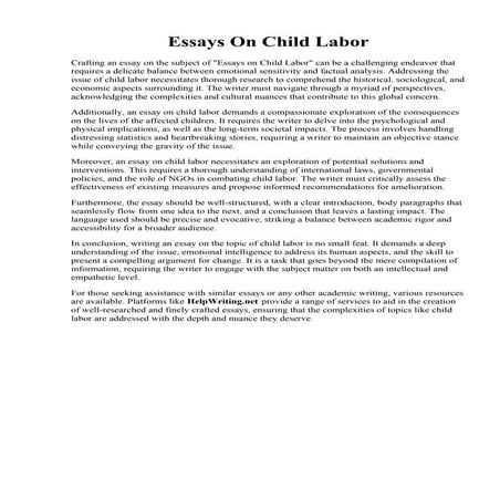 Essays On Child Labor | PDF | Parenting | Family and Relationships
