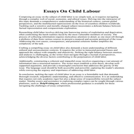 Essays On Child Labour | PDF