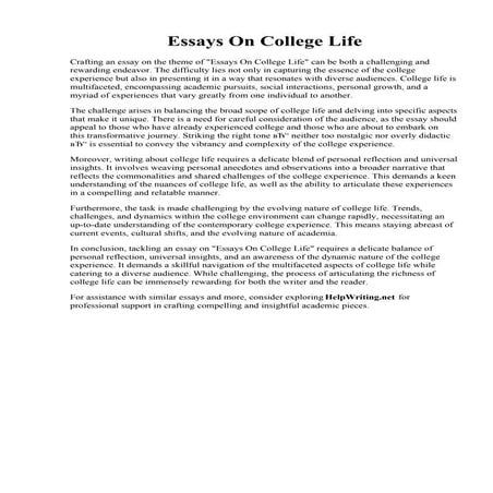 Essays On College Life. Quotes For A College Essay. QuotesGram | PDF