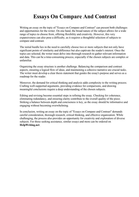 Comparing And Contrasting Essay Topics | PDF