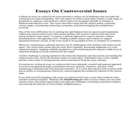 Essays On Controversial Issues. Controversial Issue Persuasive Essay ...
