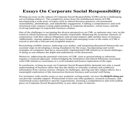 Essays On Corporate Social Responsibility | PDF