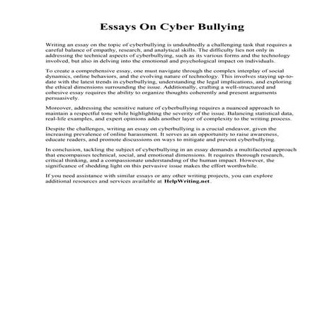 Essays On Cyber Bullying. Tompkins Cortland Community College | PDF