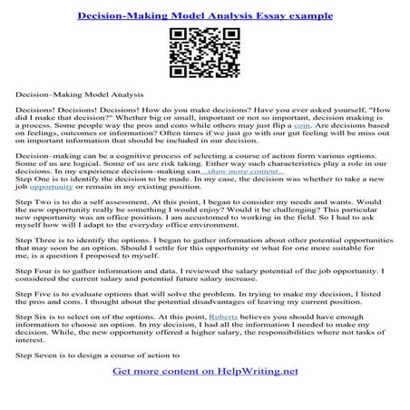 Essays On Decision Making | PDF