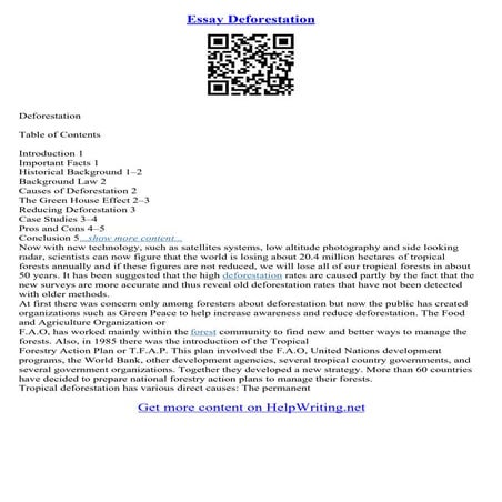 Essays On Deforestation | PDF