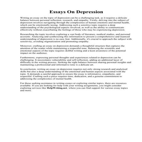 Essays On Depression.pdf | Mental Health | Diseases and Conditions