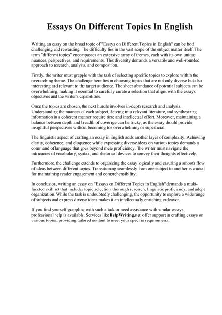 General Essay Topics In English. Willamette University | PDF | Homework ...