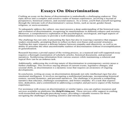 Essays On Discrimination. Racial Discrimination - GCSE English - Marked ...
