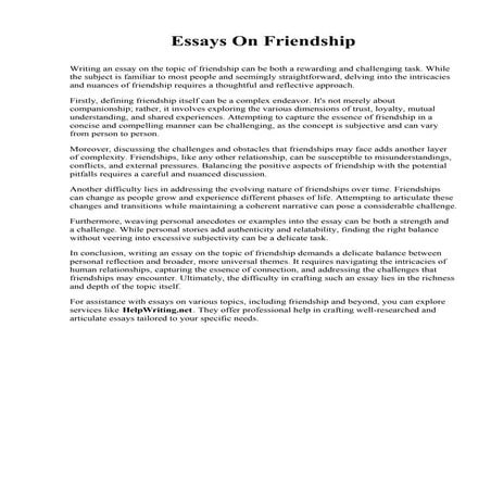 Essays On Friendship. Online assignment writing service. | PDF