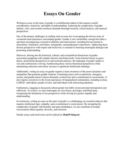 Essay On Gender Roles. Florida Institute of Technology | PDF