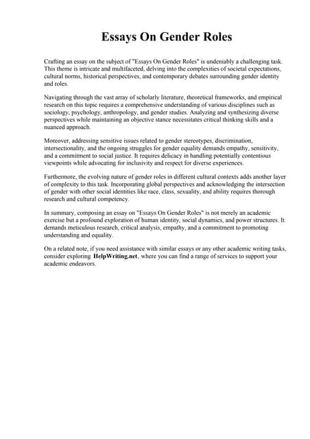 Essay On Gender Roles. Florida Institute of Technology | PDF