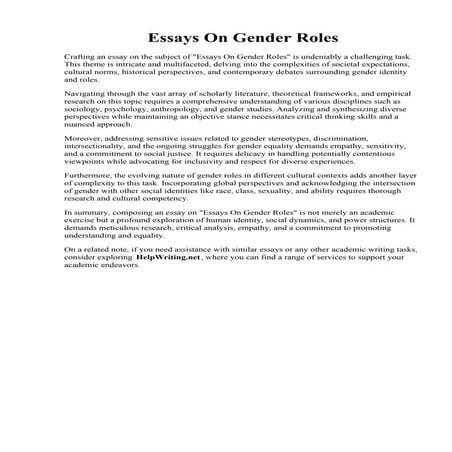 Essays On Gender Roles. Sample essay on examples of gender inequality ...