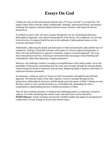 Existence Of God Essays. Bowie State University | PDF