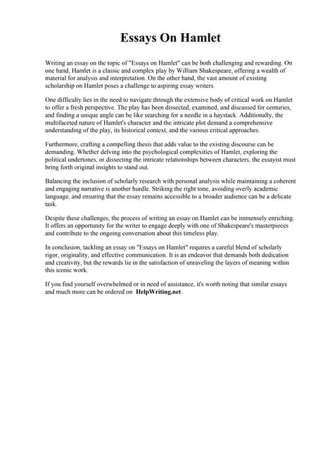 Hamlet Essay Outline. Franklin University | PDF