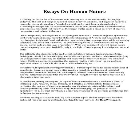 Essays On Human Nature. University of Saint Mary of the Lake | PDF