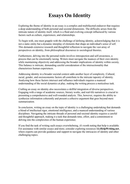 My Identity Essay. Haywood Community College | PDF