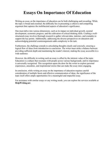 Why Is Education Important Essay Sample | PDF