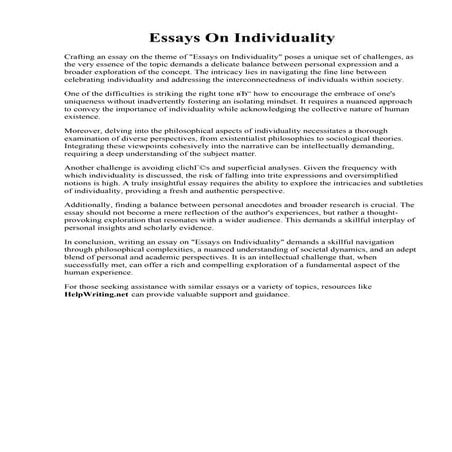Essays On Individuality | PDF