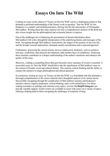 Into The Wild Analysis Essay. College of St. Joseph | PDF