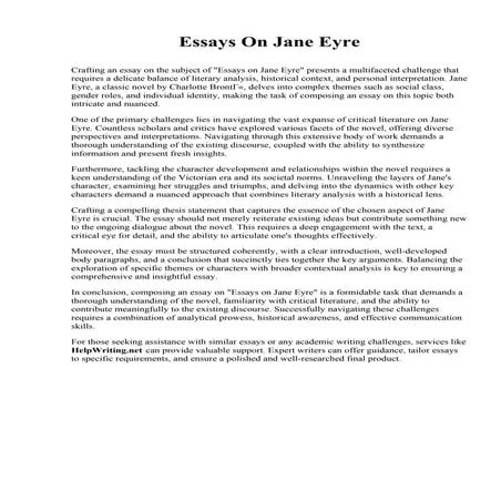 Essays On Jane Eyre | PDF | Fiction | Books and Literature