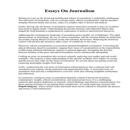 Essays On Journalism. Jamestown Community College | PDF