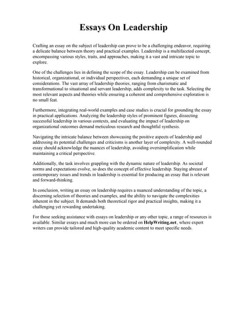 A Good Leader Essay | PDF