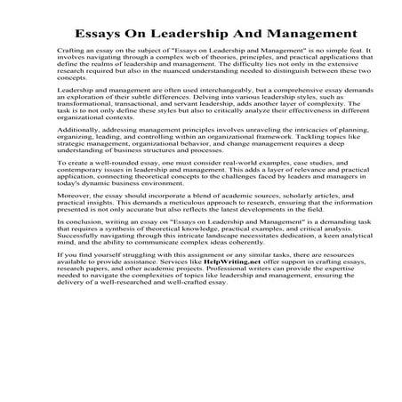 Essays On Leadership And Management | PDF