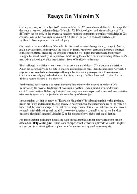 Malcolm X Autobiography Essay. University of Maine at Fort Kent | PDF