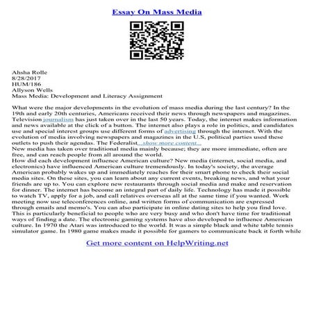 The Importance Of Mass Media | PDF