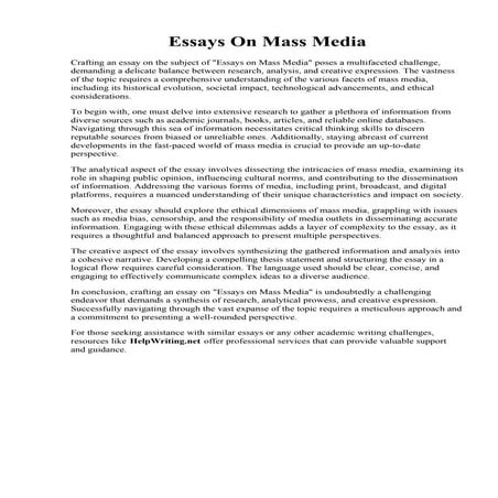Essays On Mass Media. Business paper: Essay on mass media | PDF