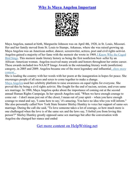 Essays On Maya Angelou. Washburn University | PDF